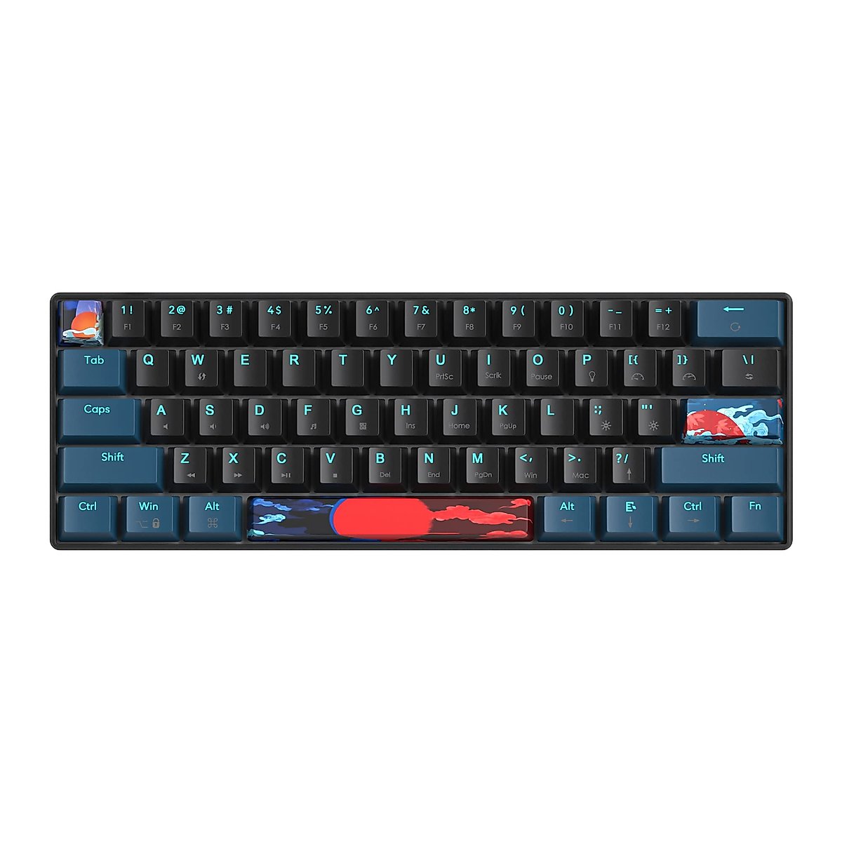 Mosptnspg Protable 60% Percent Gaming Keyboard Mechanical, Mini Compact RGB Backlit 61 Keys Wired Office Keyboard with Red Switch for Mac/Win (Monstor Black/red Switch 61)