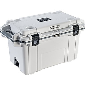 Pelican 70QT Elite Cooler (White/Grey) | 46 Can Capacity with Ice | 9 Day Ice Retention | Built-in Cup Holders & Bottle Opener | Guaranteed for Life