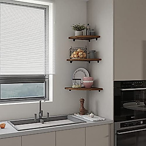 WIFTREY Wall Mount Floating Corner Shelves Set of 3, Hanging Rustic Wall Storage Corner Shelf for Bedroom, Living Room, Bathroom, Kitchen