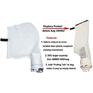 ATIE Pool Cleaner Fine Mesh Bag with Hook and Loop Fastener Enclosure Compatible with Pentair Kreepy Krauly Legend, Platinum Pool Cleaner Debris Bag 360002 and EU16 Bag