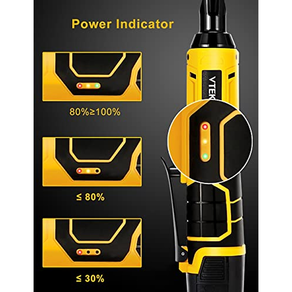 VTEK 3/8" Cordless Ratchet Wrench 16.8V Power Ratchet Wrench,40 Ft-lbs 400 RPM Electric Battery Ratchet Wrench