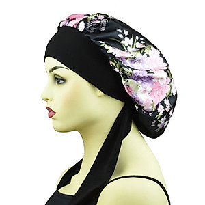 Silk Bonnet Satin Bonnet for Sleeping Curly Hair Cover Sleep Cap Silk Night Caps for Women Large Silk Sleep Bonnet with Tie