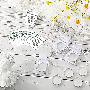 Coume 50 Set Funeral Favors Memorial Tealight Candles Unscented White Candles Funeral Gift Candles with Condolence Bereavement Cards and Organza Bags for Guest Furneral Party (Artsy)