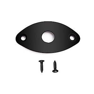 Bogart Guitar Jack Socket Plate Curved Oval Football Style Output Jack Plate Compatible with Les Paul Ibanez Jackson Guitar or Bass with Mounting Screws Black. (HJ 003-BK)