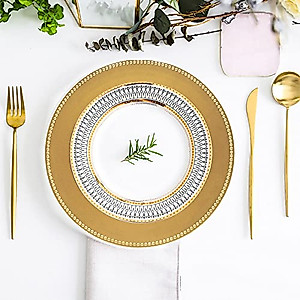 Cezoyx 12 Pack Gold Charger Plates with Beaded, 13 Inch Round Charger for Dinner Plate - Plastic Decor Charger Plate for Wedding, Party, Restaurant, Thanksgiving, Family Gathering