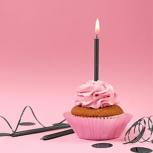Cwise - 30 Count - Long Thin Cake Candles - Metallic Black Candles - Birthday Candles for Cakes - Birthday, Celebration, Wedding - Cake Decorations