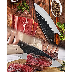Carimee Japanese Forged Boning Knife with Sheath, Viking Husk Knives for Meat Cutting, Cooking Kitchen Knife with High Carbon Steel, Small Meat Cleaver for Camping BBQ
