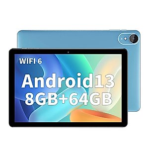 Android 13 Tablet 10 inch Tablets with 8GB RAM 64GB ROM 1TB Expand, 1280x800 IPS Touchscreen, WiFi 6, Dual Camera, 6000mAh Battery, GMS, Quad-Core, Bluetooth 5.0 (Blue) (K12)