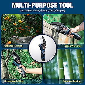 ALATIN Mini Chainsaw Cordless 4Inch ,electric Handheld Chainsaw with 2Pcs Chargeable Batteries,powered by a 12V 1500mah battery, used for wood cutting, tree trimming, gardening(2 chains)