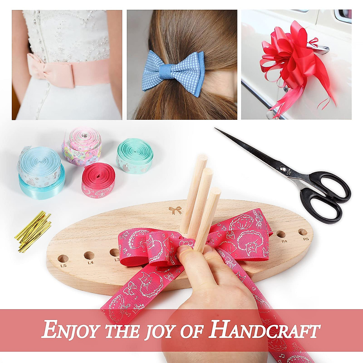 Bow Maker for Ribbon, Holiday Wreaths,Wooden Wreath Bow Maker Tool for Creating Gift Bows, Party Decorations, Hair Bows, Corsages, Holiday Wreaths, Various Crafts(Double-Sided)