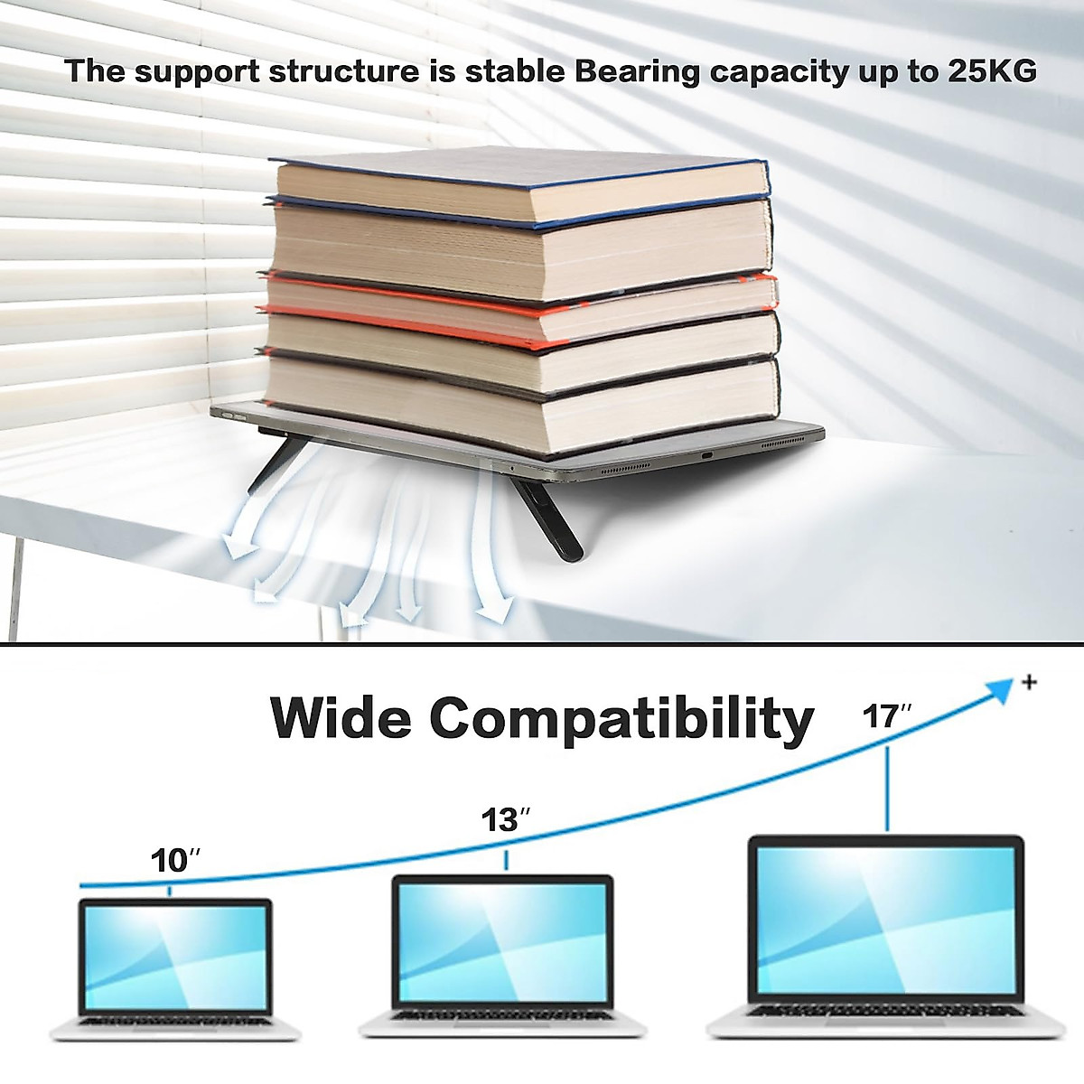 Zupro Portable Laptop Stand,Foldable Adjustable Heights,Invisible Aluminum Lightweight Laptop Keyboard Holder Riser,Ergonomic,Compatible with 10 to17 Inches Notebook Computer.Self-Adhesive.(Silver)