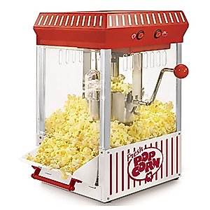 Nostalgia Vintage Table-Top Popcorn Maker, 10 Cups, Hot Air Popcorn Machine with Measuring Cap, Oil Free, White and Red