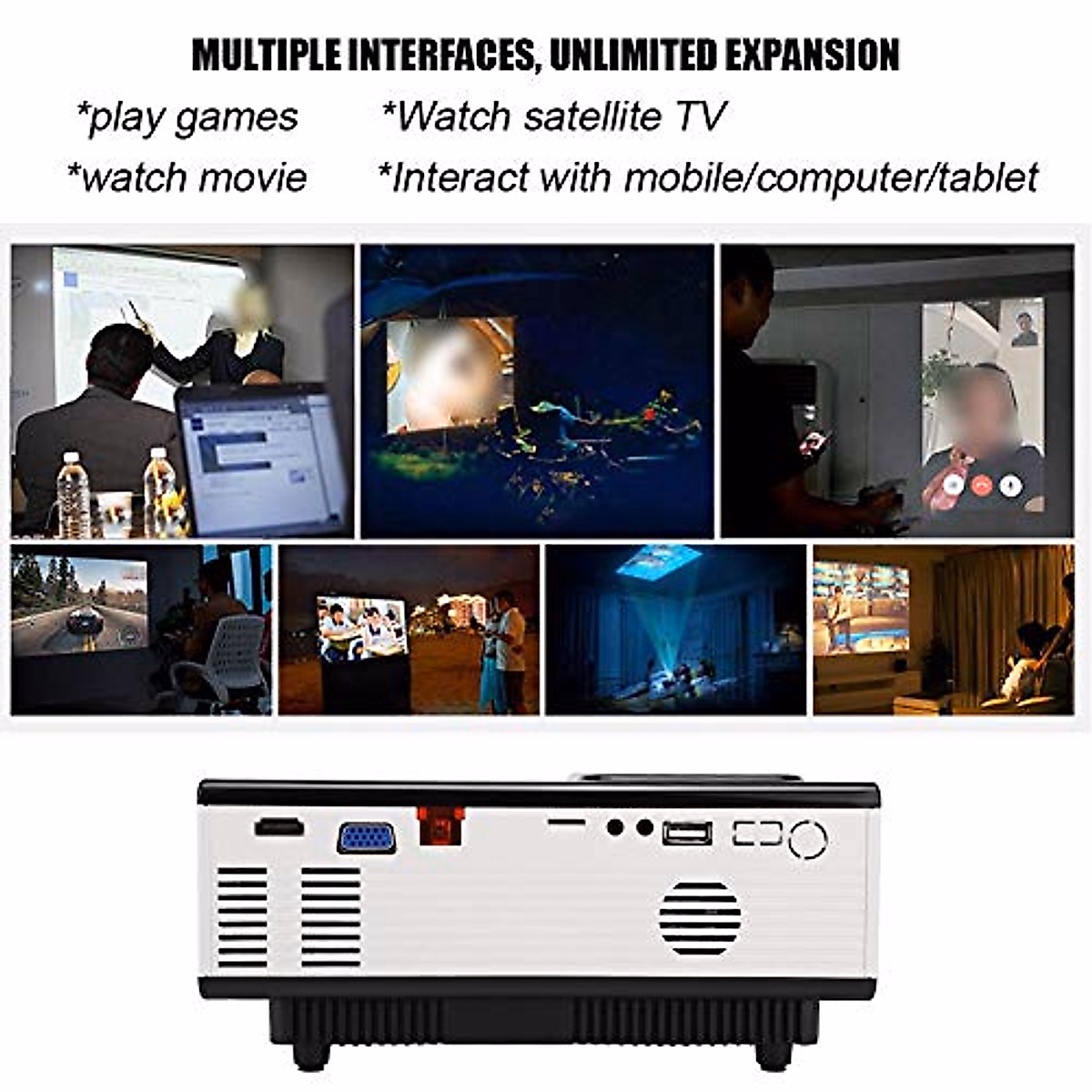 VS314 Mini Projector, 1500 Lumens HD Video Projector 180'' Home Cinema LCD Movie Projector with Remote Control Support 1080P External Phone Sync Screen Micro Projecting for Home Entertainment (US)