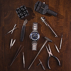 Stalwart - 75-WRTK16 16 Piece Watch Repair Kit- DIY Tool Set for Repairing Watches Includes Screwdrivers, Spring Bar Remover, Tweezers, Link Remover and More Black, Silver