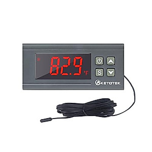 KETOTEK Digital Temperature Controller AC110V 10A Fahrenheit Thermostat with 2m Waterproof Sensor 2 Relays Heating Cooling Incubator