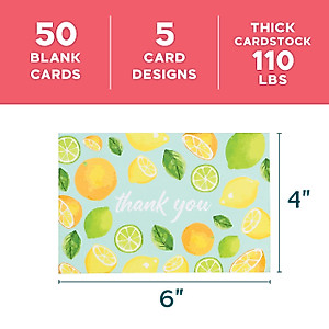 VNS Creations Lemon Thank You Cards with Envelopes & Stickers (50 pack, 5 Citrus Designs) - 4x6 Bridal Shower Thank You Cards for Citrus Themed Bridal Shower, Weddings, Kids Birthday, and Baby Shower