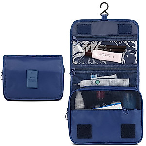 Erliway Travel Hanging Toiletry Bag for Women and Men, Portable Bathroom Shower Bag with Hook, Large Capacity Waterproof Cosmetic Travel Organizer Dopp Kit Organizer for Shampoo, Cosmetic(Navy Blue)