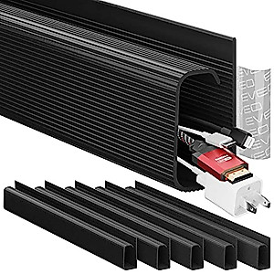 EVEO Cable Management Under Desk Kit (12 Units) - Under Desk Cable Management Cord Cover, Cable Hider Cord Management Under Desk Cable Organizer Cord Organizer Tray - 96''J Channel 24X16 - Black