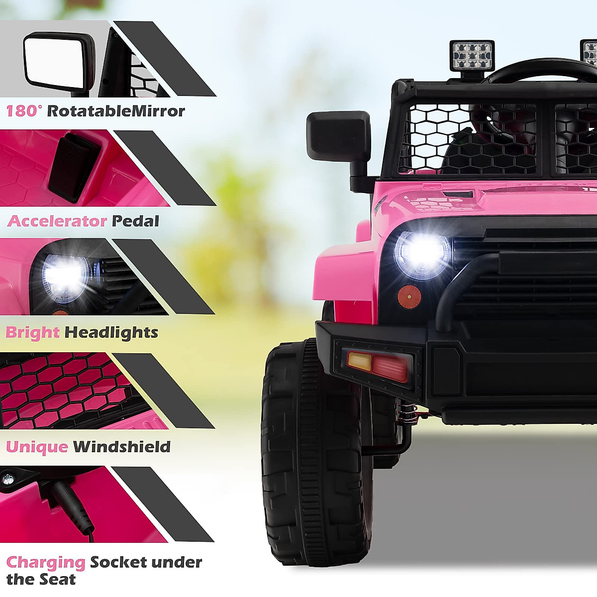 Costzon Ride on Car, 12V Battery Powered Electric Vehicle w/Parent Remote Control, Spring Suspension, Storage, 3 Speeds, LED Light, MP3, Music, USB & AUX Port, Safety Belt, Kids 4 Wheeler Truck, Pink
