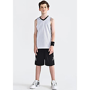 Youth Boys Reversible Mesh Performance Athletic Basketball Jerseys Blank Team Uniforms for Sports Scrimmage (10 Pack, Black/White, Youth L)