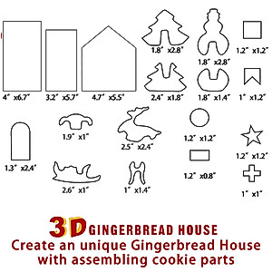 3D Christmas House Cookie Cutter Set, Gingerbread House Cutters Kit, Festive Xmas Stainless Steel Biscuit Cutter Set, Including Christmas Tree, Snowman, Reindeer, Sled Shapes, Gift Box Package(18 PCS)