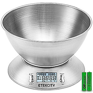 Etekcity Food Kitchen Scale with Bowl, Digital Weight Scale for Food Ounces and Grams, Cooking and Baking, Timer, and Temperature Sensor, 2.06 QT, Stainless Steel