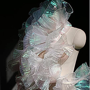 5 Yards Retro Ruffle Pleated Chiffon Trim Dress Bag Decoration Tulle Fabric Applique Trimming Craft Sewing (Iridescent White)