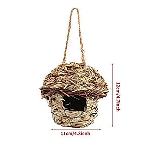 Fdit Bird Nest, Handwoven Straw Bird Nest Cage House Hatching Breeding Cave in 3 Size for Parrot, Canary or Cockatiel or Other Birds(S)