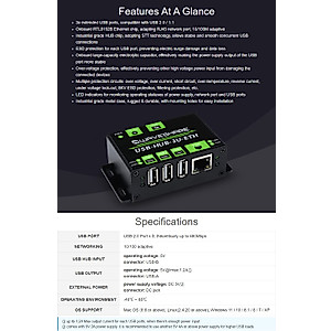Waveshare Industrial Grade Multifunctional USB HUB Extending 3X USB Ports + 100M Ethernet Port Suitable for Industrial/Office Environments Requiring Higher Level Device and Network Connection