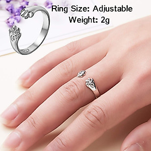 RINHOO FRIENDSHIP 4Pcs Cute Cat Rings Silver Plated Pet Open Adjustable Finger Statement Ring for Women (SET 1)