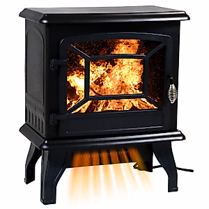 Electric Fireplace, 20" Fireplace Heater 3D Flames TV Stand Freestanding Fireplace Portable CSA Approved Safety 1500W Realistic Log Flame for Home Office (Black)