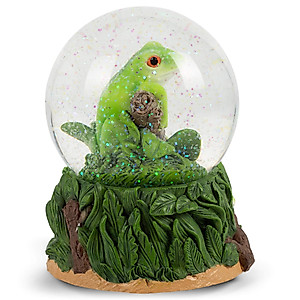 Elanze Designs Playful Green Tree Frog Tabletop Figurine Forest Hopping Log Leaves 100MM Sturdy Glitter Water Wind Up Musical Snow Globe Plays Tune Beautiful Dreamer