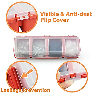 Screw Organizer Storage Bins, 2 Pack Stackable Bins with Lids, Divider Compartment Containers for Garage/Craft Tool Organizing, Tool Cart Cabinet Workbench Drawers Organization and Storage (Red)