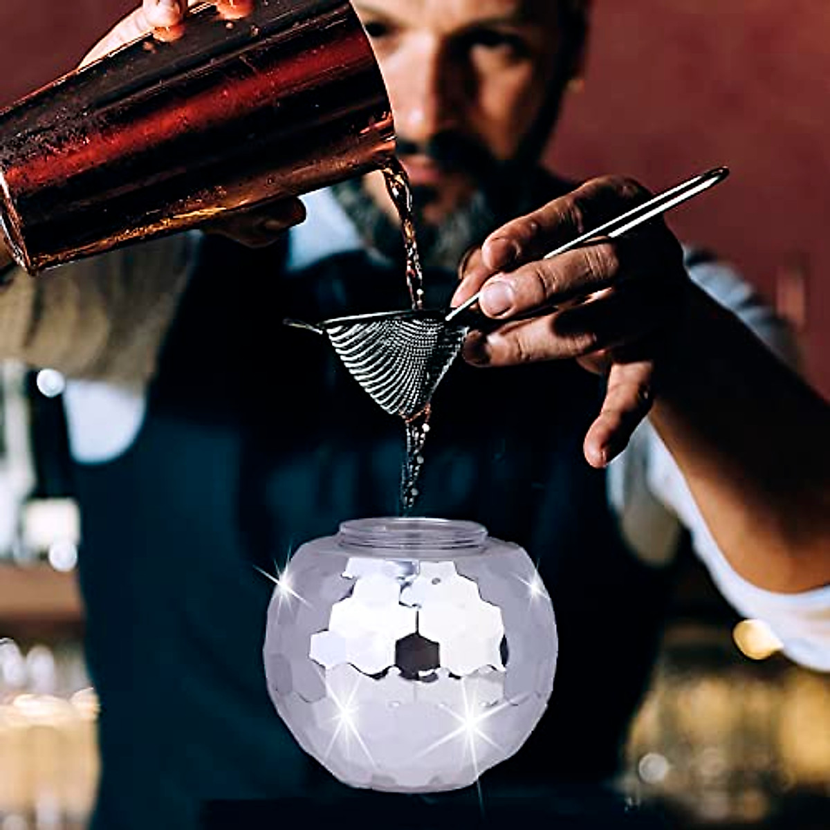 Tongnian 12 PCS Disco Ball Cups Tumbler Disco Flash Ball Cocktail Cup Silver Spherical Cup with Lid and Straw Disco Wine Glass Drinking Syrup Tea Bottle for Disco Bar Party Supplies