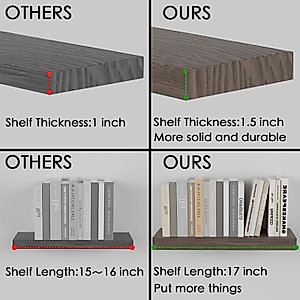 PopiShelves Floating Shelves for Wall- 17 Inch Natural Wood Shelves for Bathroom, Bedroom, Kitchen Decor, Farmhouse Decor Set of 2, Rustic Brown