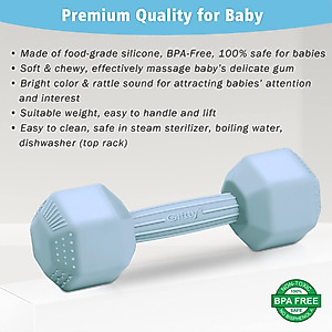 Giftty Baby Dumbbell Toy - Silicone Infant Rattle Teething Toy Teether Toddler Sensory Toy Durable Safe Exercises Workout Weight - Great Gift for Girls and Boys (1pcs 4.8oz - Gray)