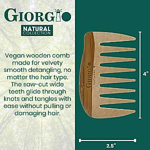 Giorgio GIONAT8 Small Natural Wooden Comb Hair Detangler Wide Tooth Comb for Curly Hair, Bamboo and Beechwood Hair Combs for Thick Hair, Organic Wooden Hair Comb Perfect for Use with Long Thick Hair