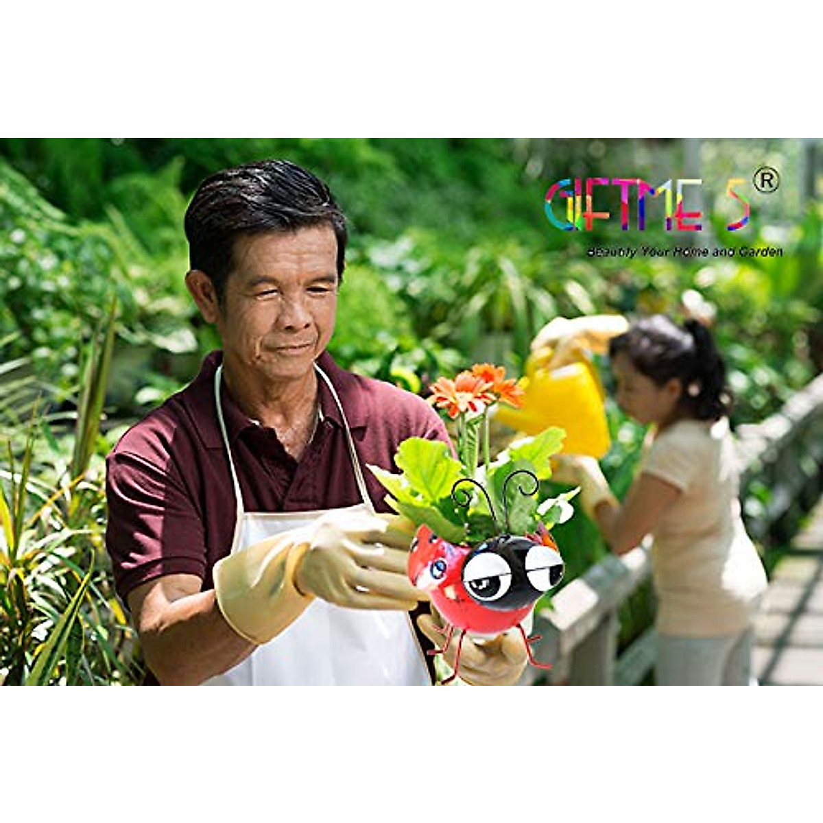 GIFTME 5 Succulent Planter,Metal Pot for Plants,Indoor or Outdoor Decorations Planter with Drainage(7.5Inch,1piece Ladybug Planter)