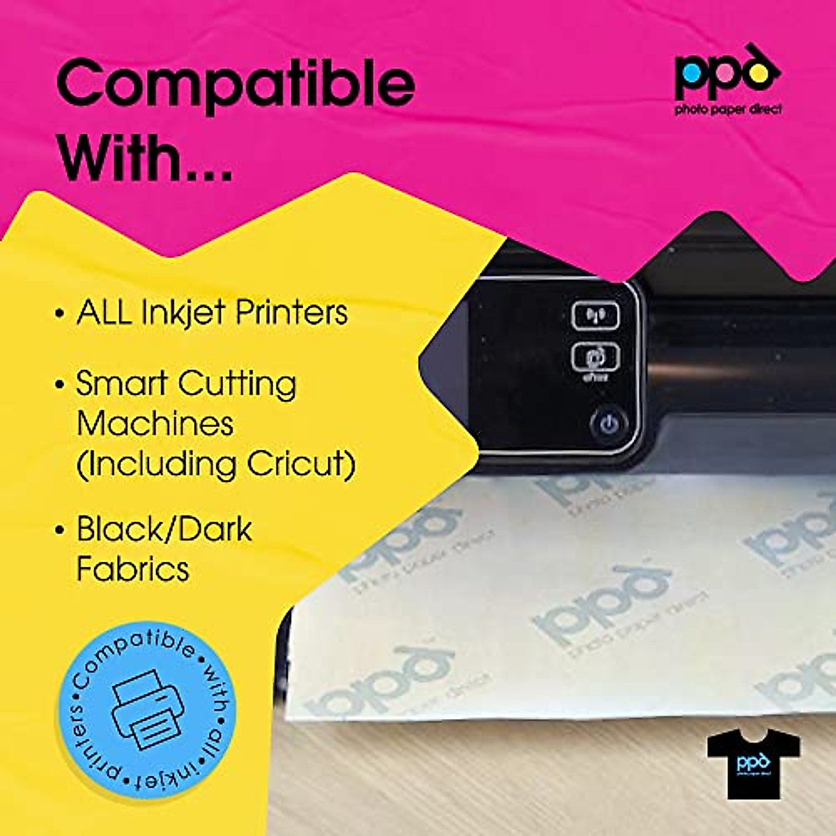 PPD Inkjet Premium Iron-On Dark T Shirt Transfers Paper LTR 8.5x11" Pack of 5 Sheets (PPD-4-5)