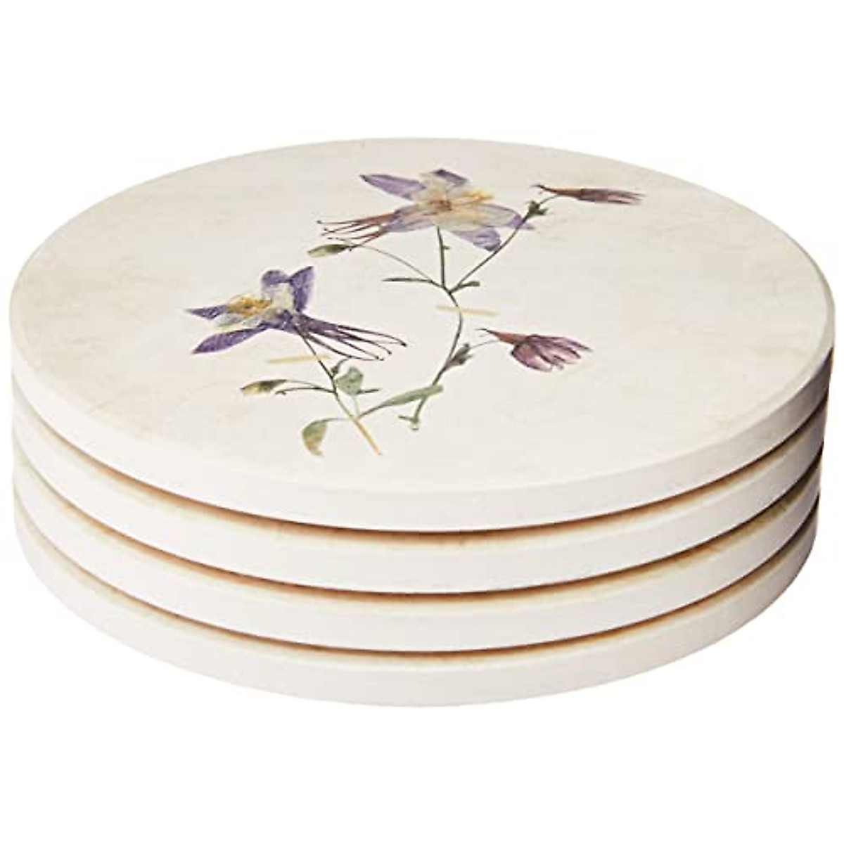 CoasterStone AS459 Drink Coasters, 4.25", Pressed Flowers