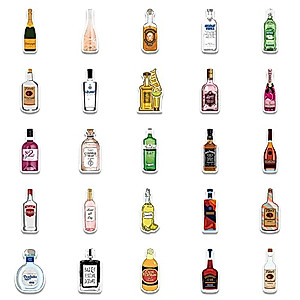 Food Stickers - 50 Pcs Candy Biscuit Coffee Ice Cream Stickers,Vinyl Waterproof DIY Decorations for Laptop Water Botter Guitar,Cocktail Beer Toast Supplies,Lollipop Vegetable Decor for Teens Adults (Alcohol stickers)