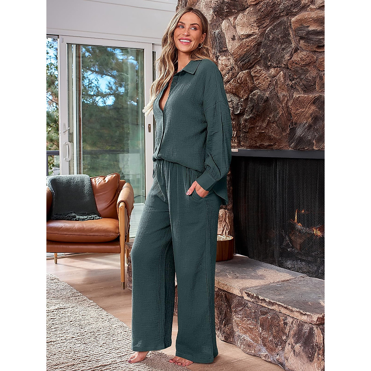 AUTOMET Clothes Womens Two Piece Outfits 2 Piece Matching Lounge Linen Wide Leg Palazzo Pants Sets Sweatsuit Spring Fashion 2024 Tracksuit