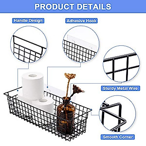 VITVITI Toilet Paper Storage with Handle, Toilet Tissue Holder, Metal Wire Storage Organizer Bins Basket, for Bathroom/Wall Mounted, Set of 2, Black