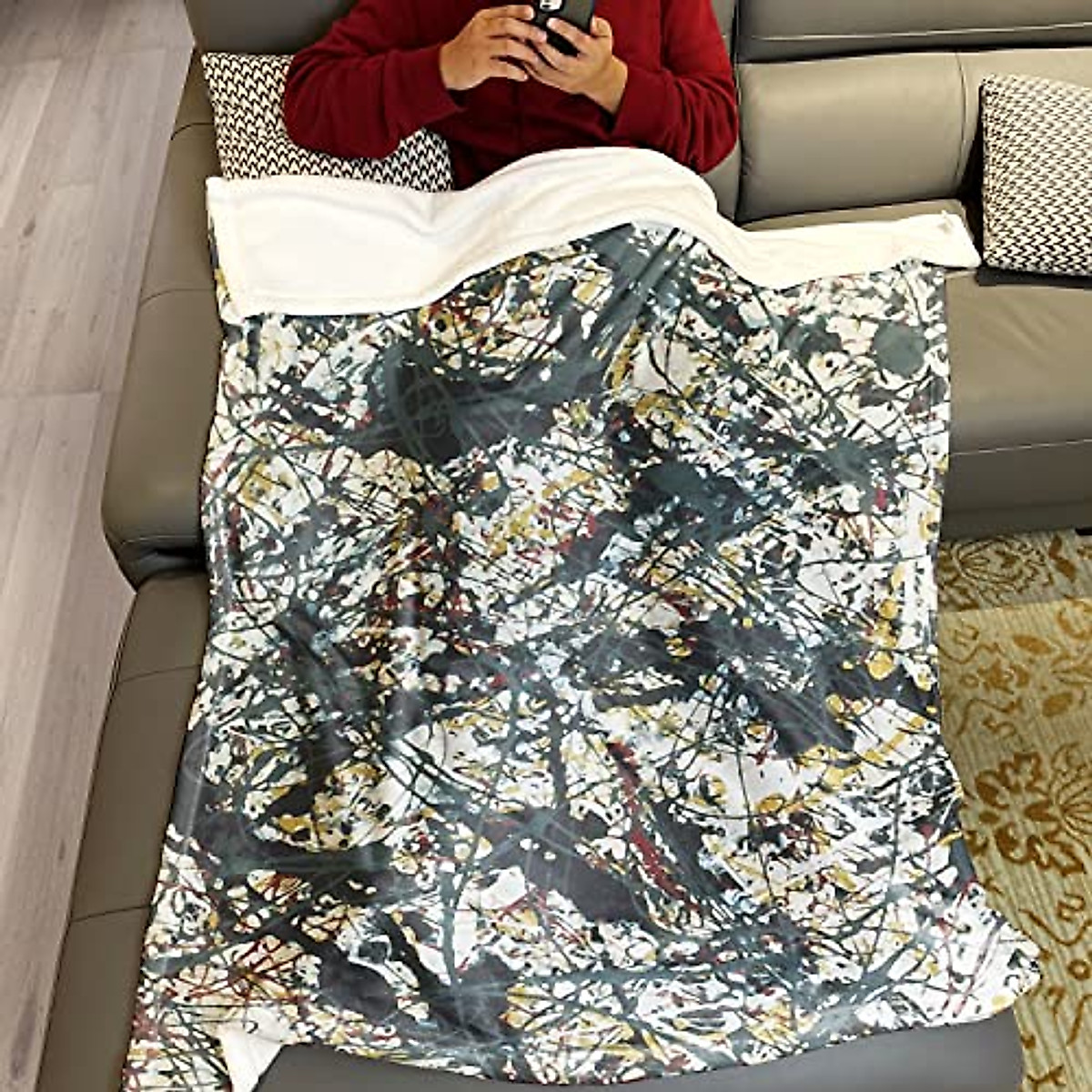 HommomH 60" x 80" Blanket Comfort Warmth Soft Cozy Air Conditioning Easy Care Machine Wash Jackson Pollock