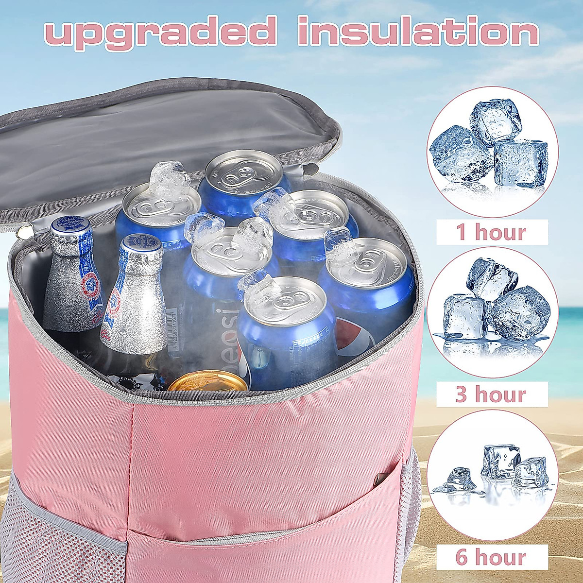 Insulated Outdoor - Leak Proof Backpack Cooler 30 Cans, Waterproof Lightweight Cooler Bag for 12h Hot/Cold Retention - Portable Soft Cooler for Travel, Camping, Beach, Lunch-Pink