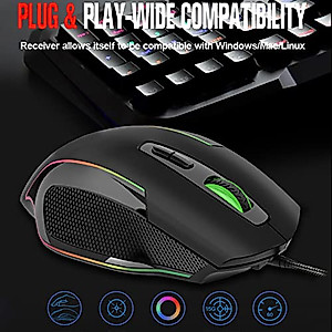 Yolispa Wired Mouse 7- Key Macro Programmable Gaming Mouse with Breathing Light 6400DPI Adjustable for PC Game Office Work