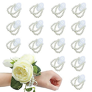 LEEFONE 16 Pieces Elastic Pearl Wrist Corsage Bands Wristlets Stretch Faux Pearl Wedding Wristband DIY Wrist Corsages Accessories for Bride Flowers Prom Beach Party Supplies