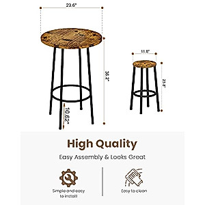 Recaceik 3 Piece Pub Dining Set, Modern Round bar Table and Stools for 2 Kitchen Counter Height Wood Top Bistro Easy Assemble for Breakfast Nook Living Room Small Space Restaurant, Rustic Brown 23