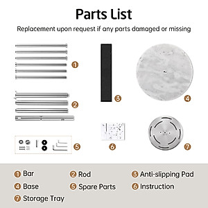 Natural Marble Outdoor Towel Rack with Weighted Base, KES 5-feet Outdoor Towel Rack for Hot Tub 18/8 Stainless Steel, Adjustable 3 Arms with Storage Tray, Brushed Finish OTR200-2