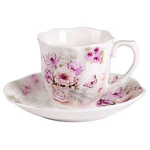 GuangYang （Tiny Size）Fine Porcelain Mini Espresso Turkish Cups and Saucers Set, 2 Ounces or 80cc,in Gift Box